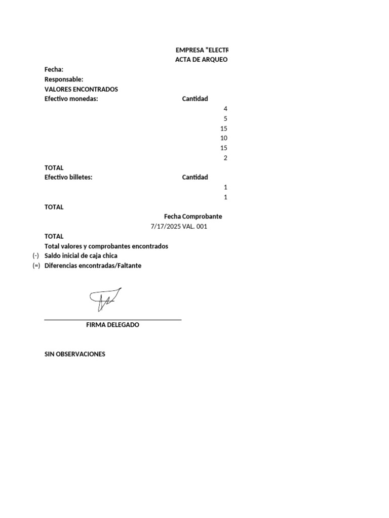 Actas de Arqueo Caja Chica y General Emp Com | PDF | Mercado de divisas | Moneda