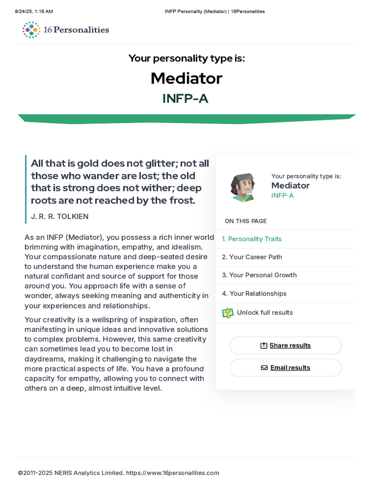 INFP Personality (Mediator) - 16personalities | PDF | Empathy ...