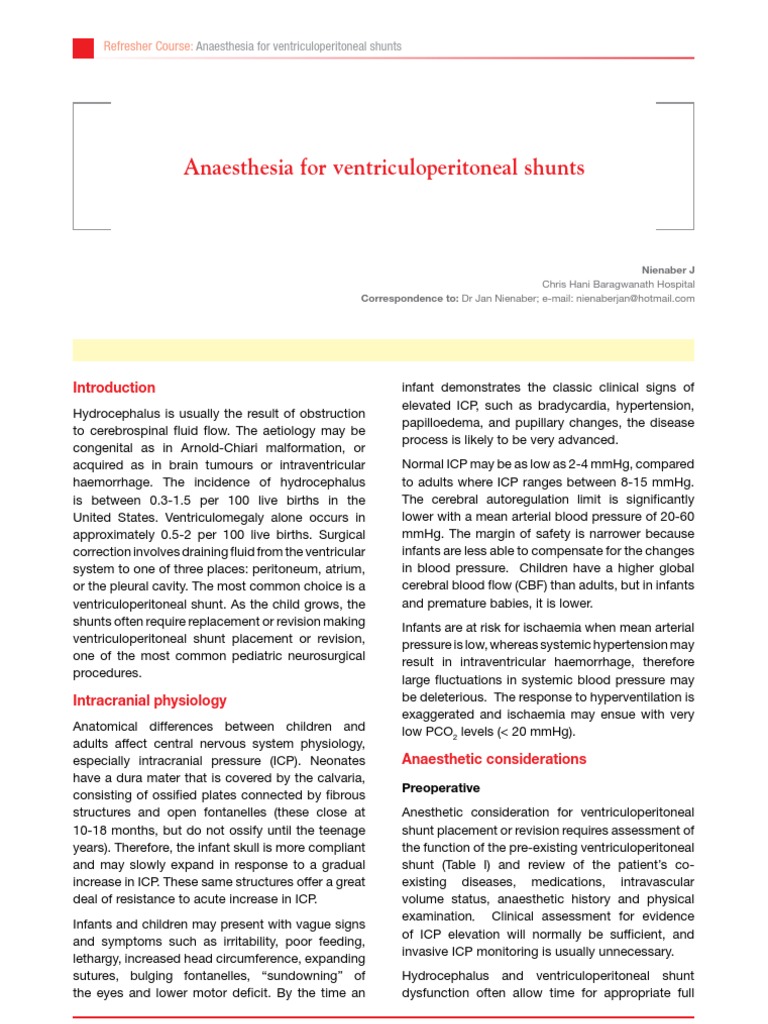 Anaesthesia in VP Shunt | PDF | Anesthesia | Blood Pressure