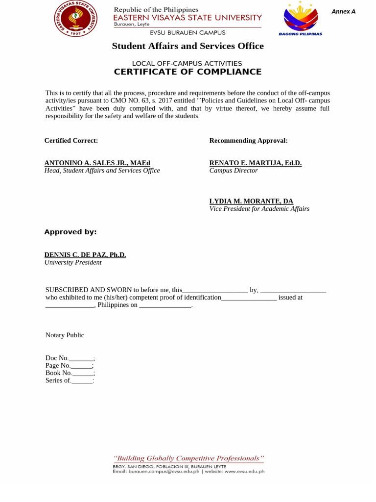CMO 63 Compliance for Off-Campus Activities | PDF | Student Affairs