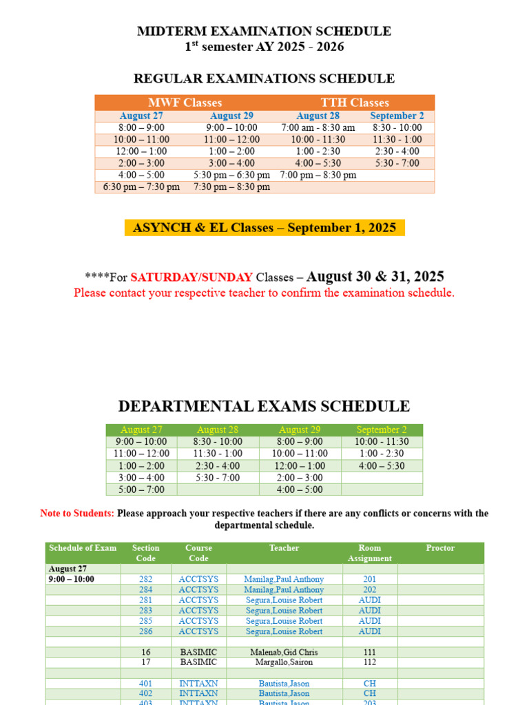 Midterm Examination Schedule - 1st Sem 25-26 v3 | PDF | Tests ...