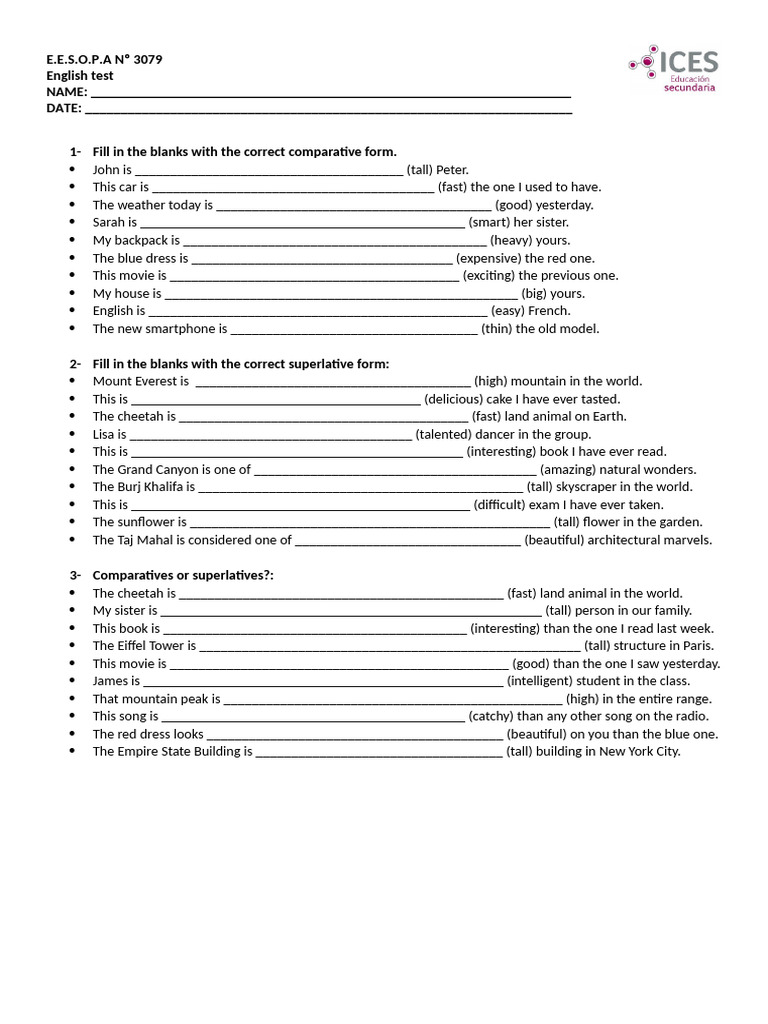 Comparatives-Superlatives Practical Work | PDF