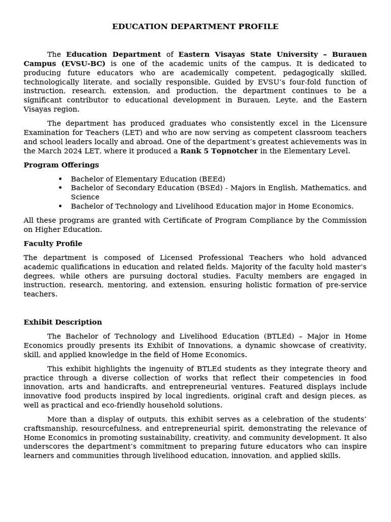Academic Walkthrough EVSUBC Educ Department Profile | PDF | Teachers ...