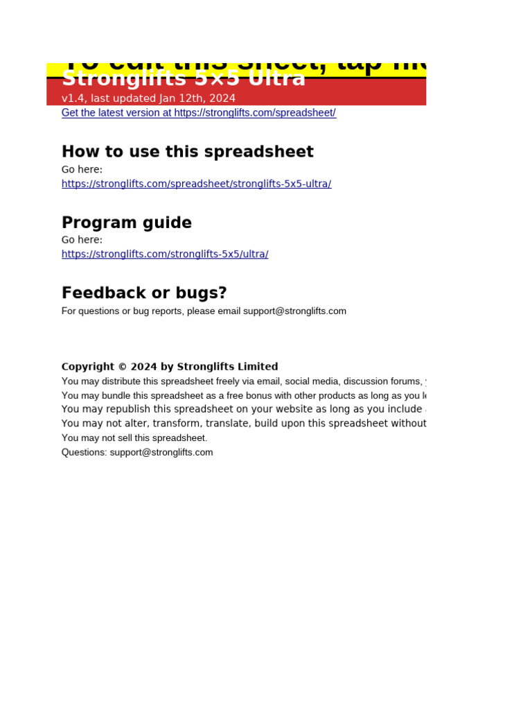 Stronglifts 5x5 Ultra Spreadsheet v1.4 | PDF | Weight | Management Of ...