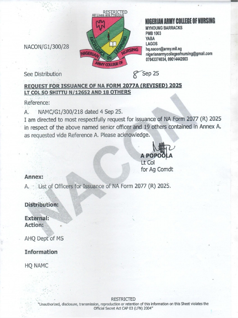 Ahq Dept of Ms - Request For Issuance of Na Form 2077a (Revised) 2025 T ...
