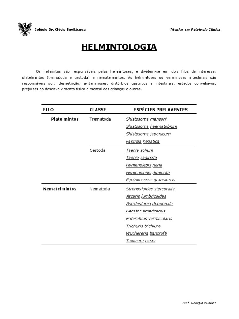 Helmintologia Apostila | Download grátis PDF | Remédio | Especialidades médicas
