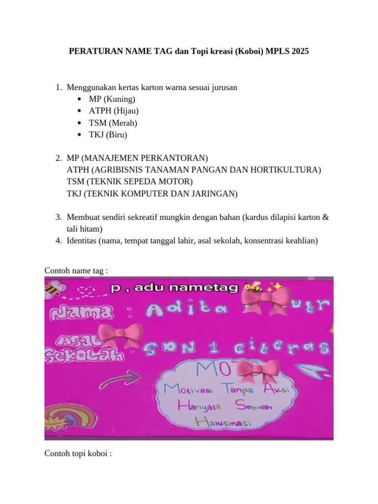 Panduan Name Tag dan Topi MPLS 2025 | PDF