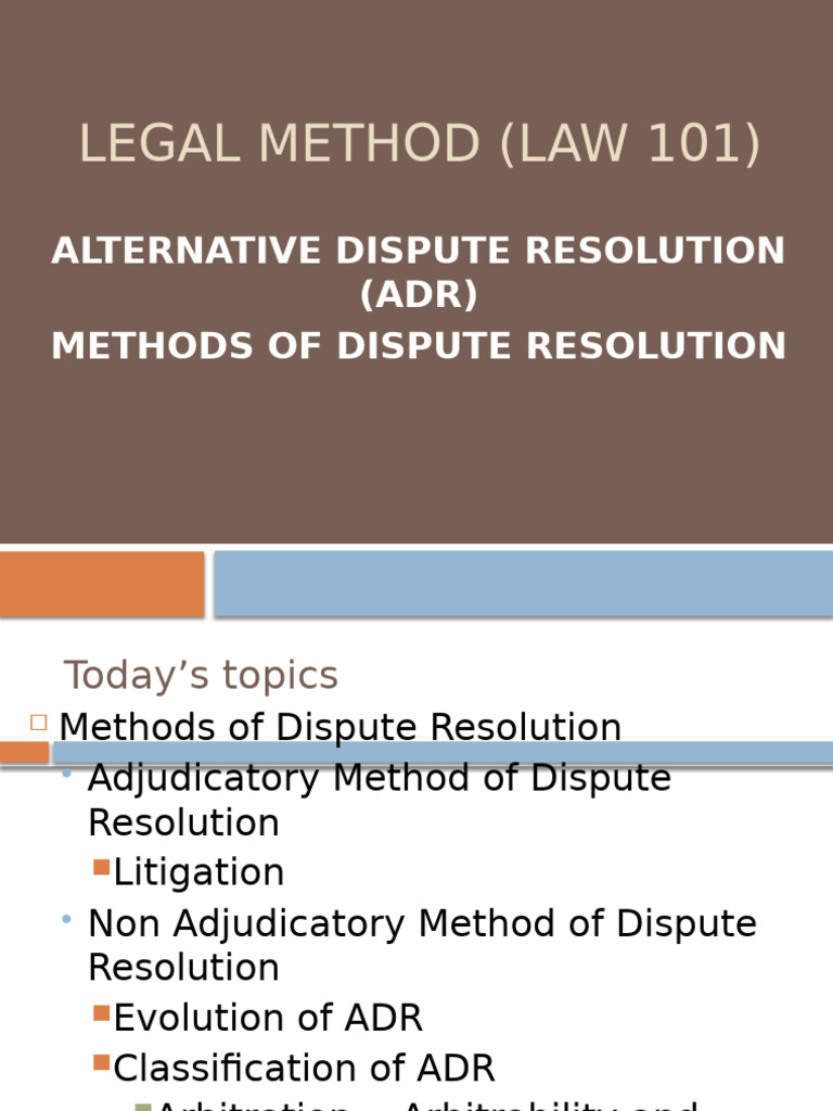 Legal Method (LAW 101) (1) ADR | PDF | Alternative Dispute Resolution ...