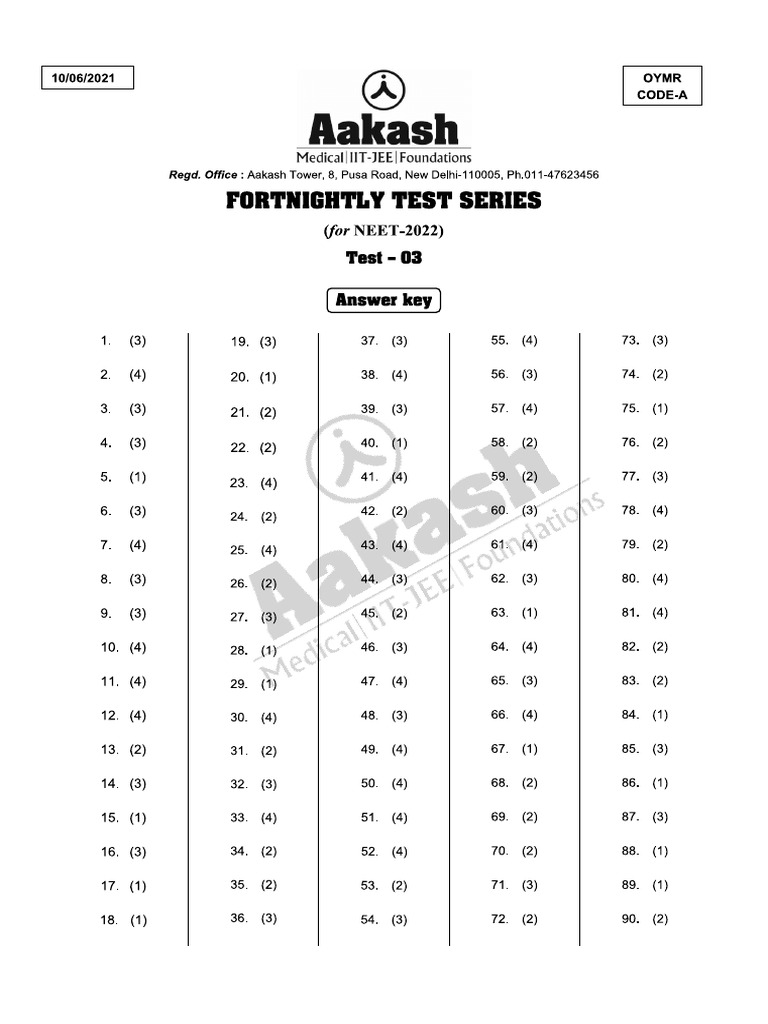 FT-03 Answer Key | PDF