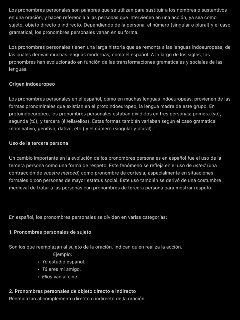 Pronombres personales en español: uso y evolución | PDF | Pronombre ...