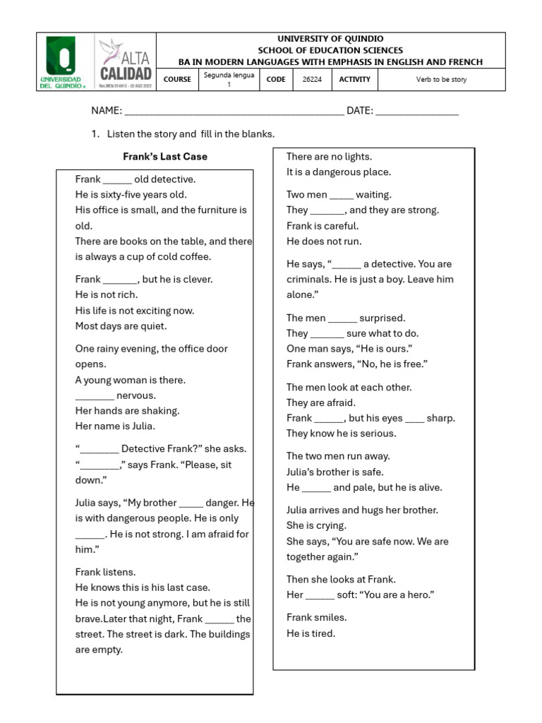 Verb To Be Frank's Story | PDF | Linguistics | Syntax