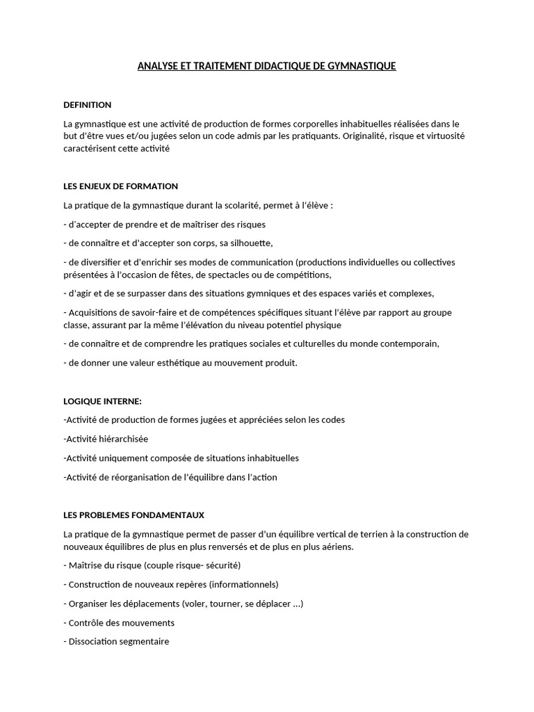 Analyse didactique de la gymnastique | PDF | Risque