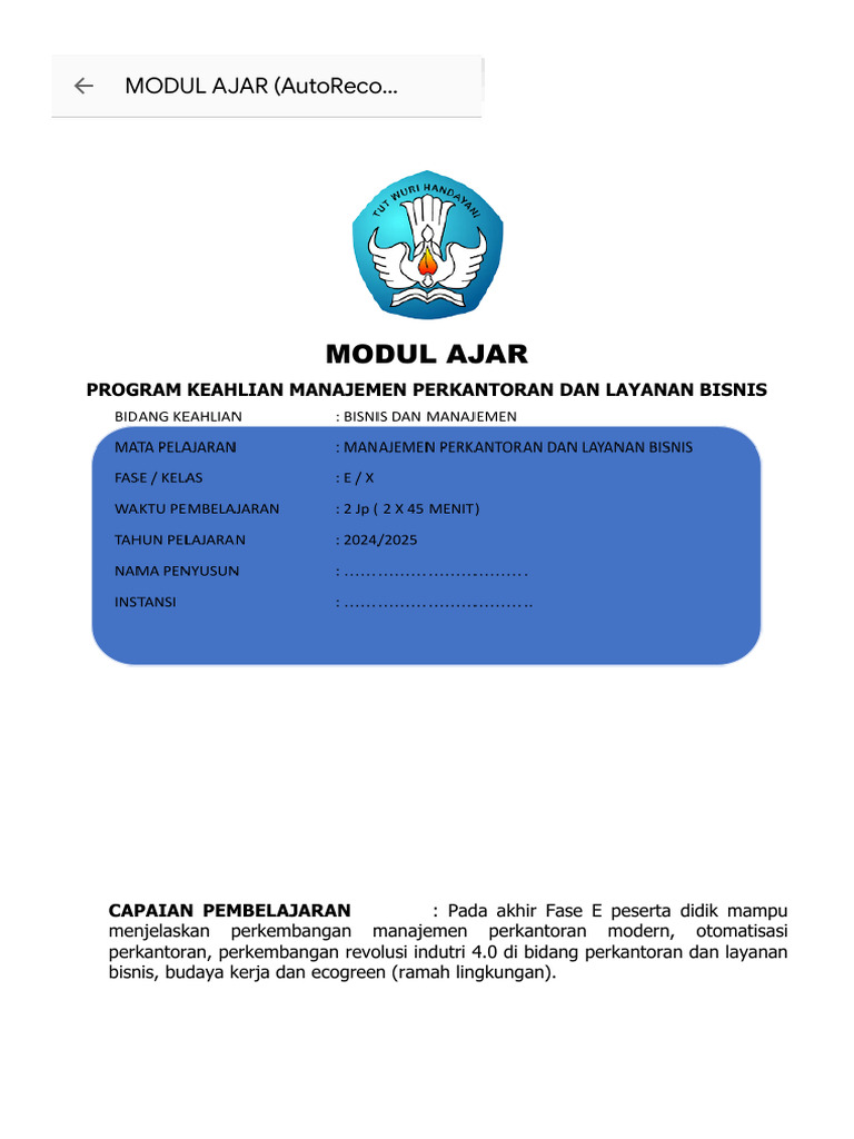 MODUL AJAR (AutoRecovered) | PDF