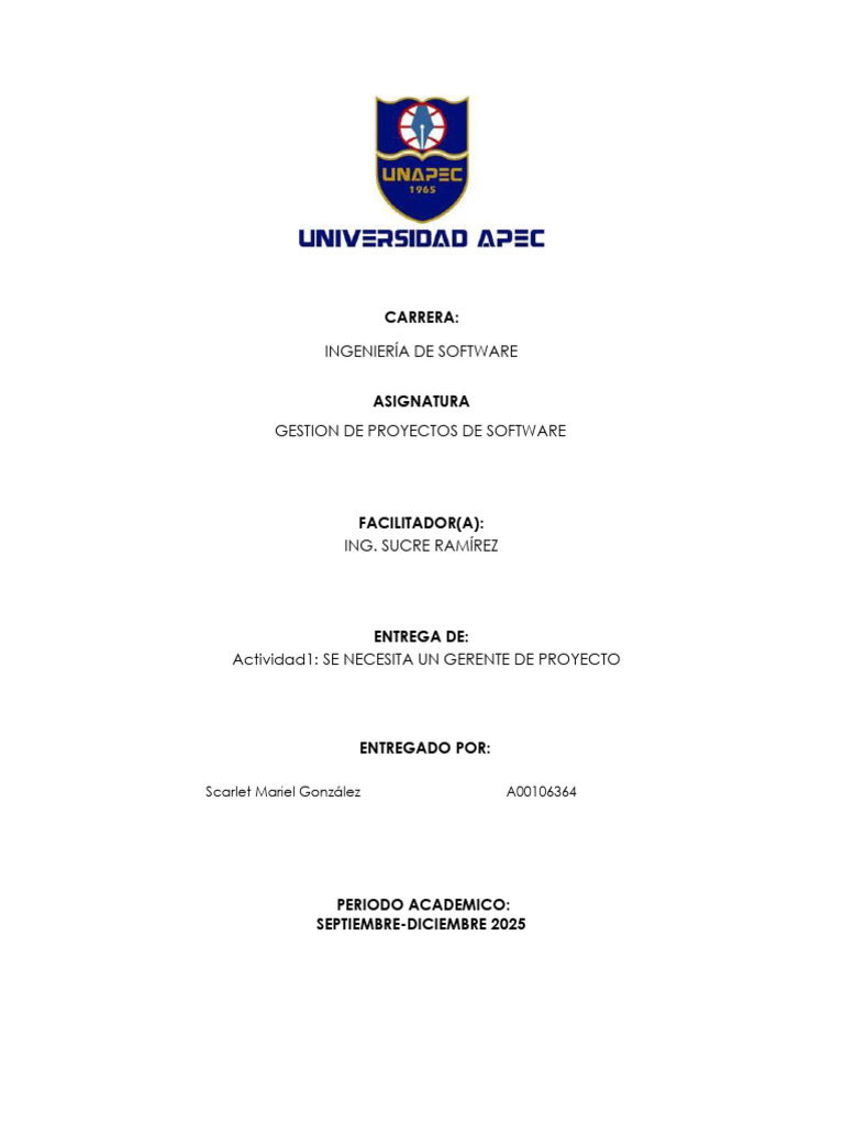Actividad 1 Gestion de Proyectos - Scarlet Gonzalez | PDF | Software ...