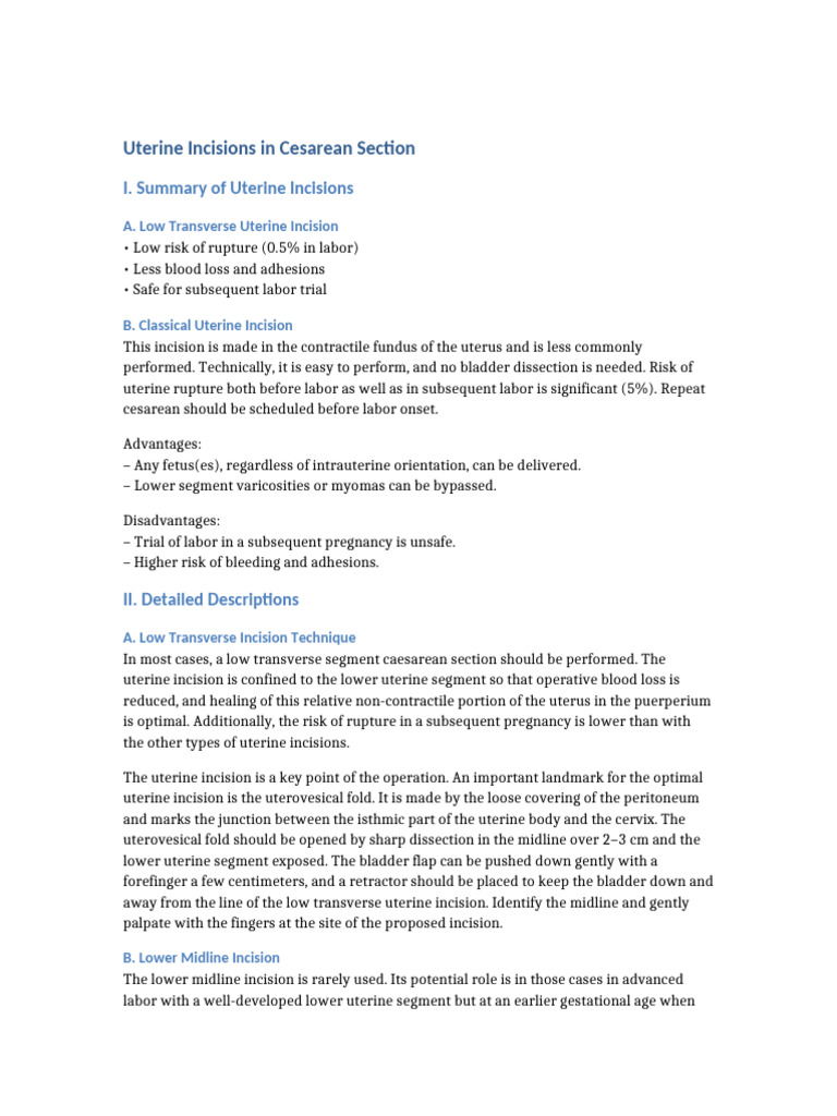 Types of Uterine Incisions in C-Sections | PDF | Uterus | Caesarean Section