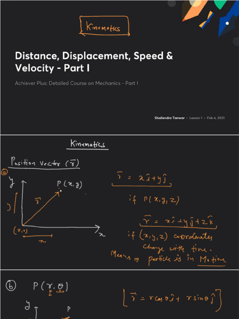 Distance Displacement Speed Velocity Part I With Anno | PDF