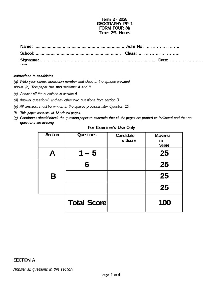 Geography Paper 1 Exam Guide | PDF | Glacier | Earth Sciences