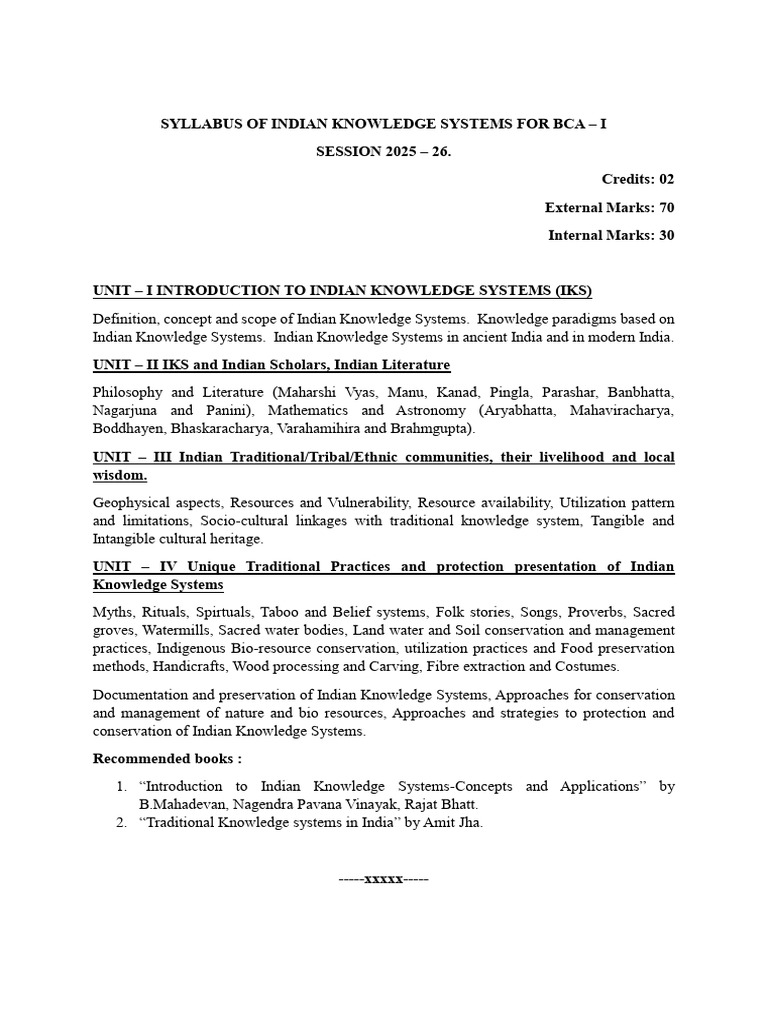 IKS Syllabus for BCA First Semester | PDF