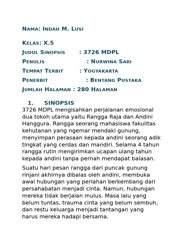 Sinopsis Novel 3726 MDPL | PDF
