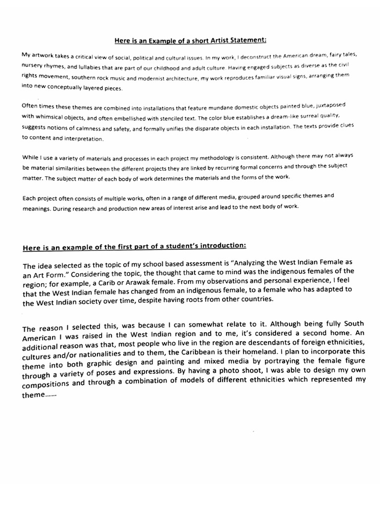 Example of Student Artist Statement | PDF