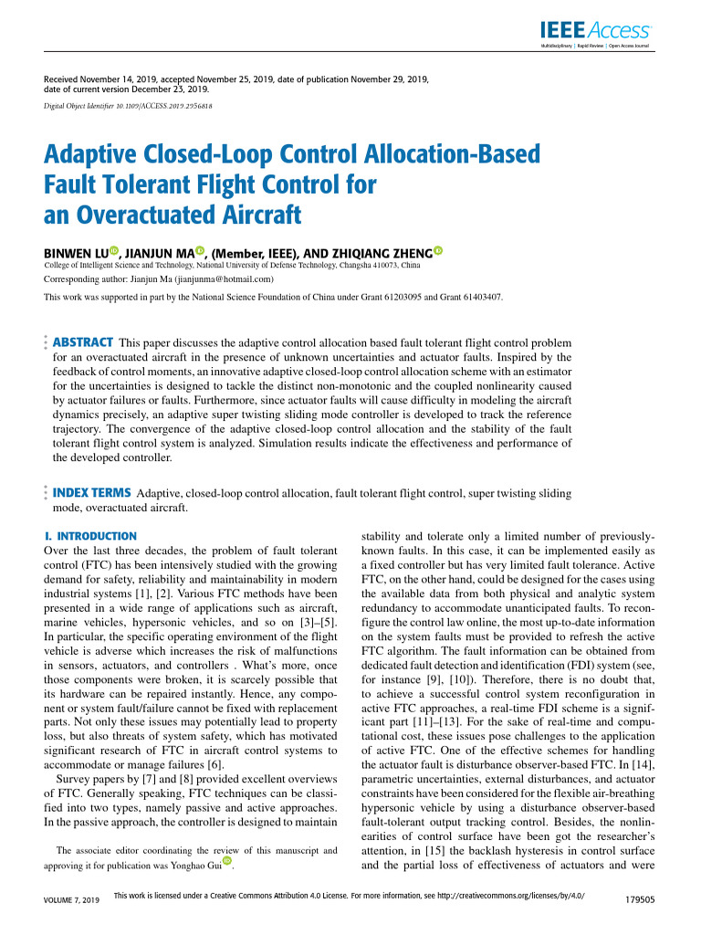 Adaptive Closed-Loop Control Allocation-Based Fault Tolerant Flight Control For An Overactuated ...