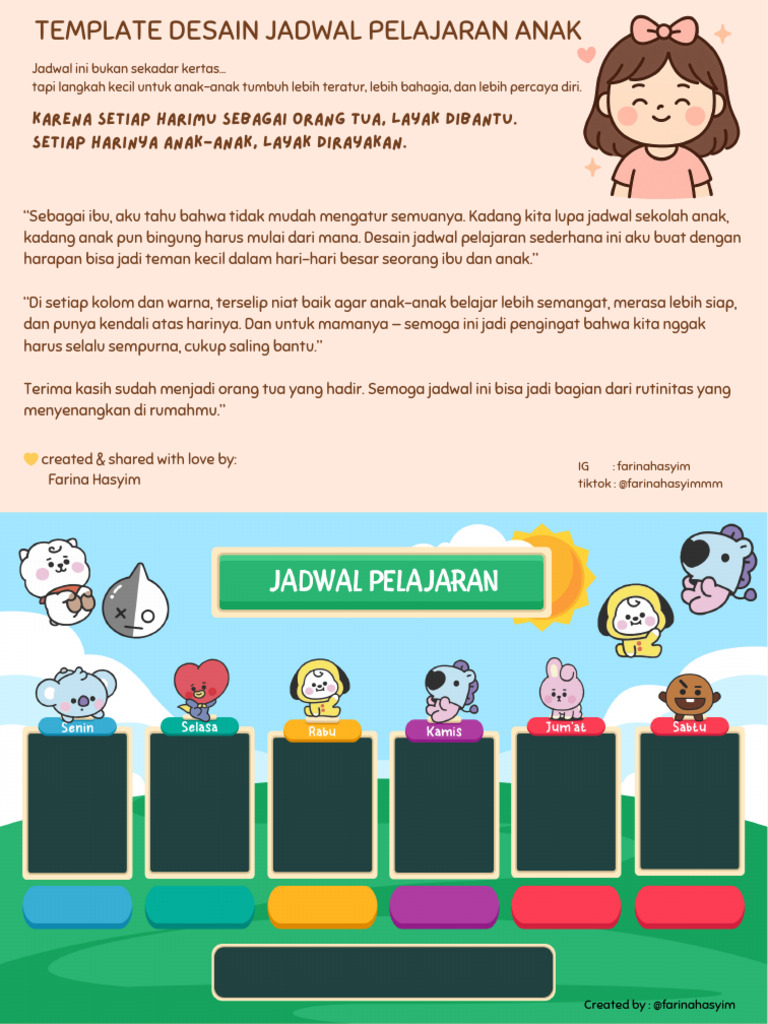 Template Jadwal Pelajaran Anak SD | PDF