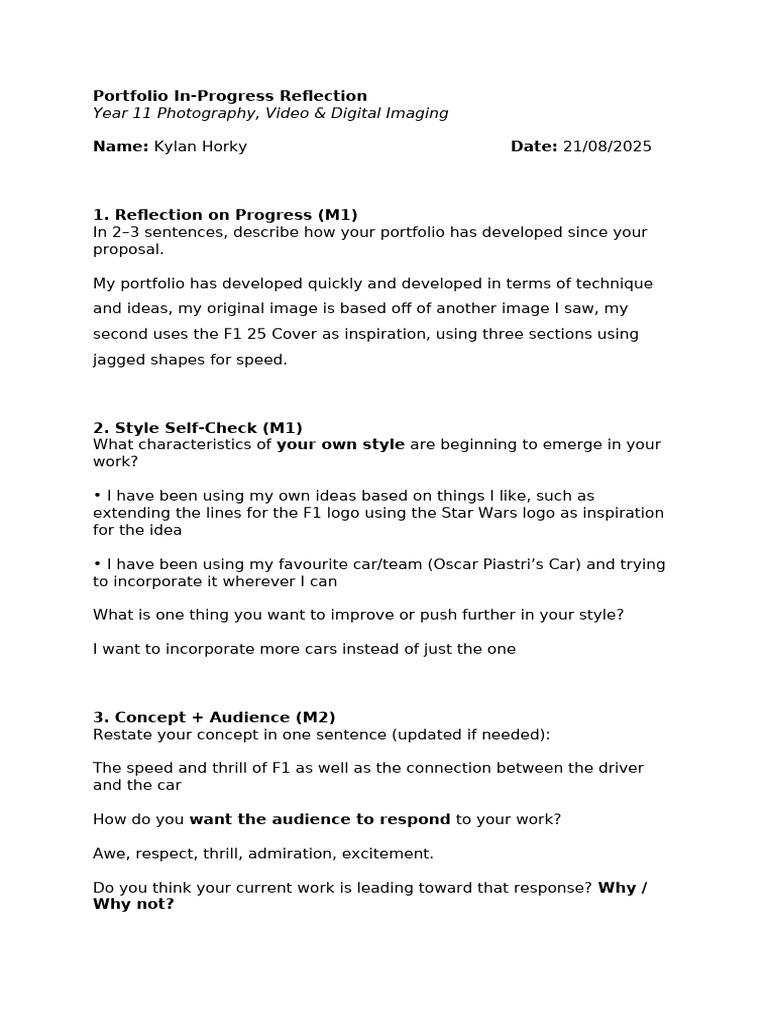 Portfolio In-Progress Reflection | PDF