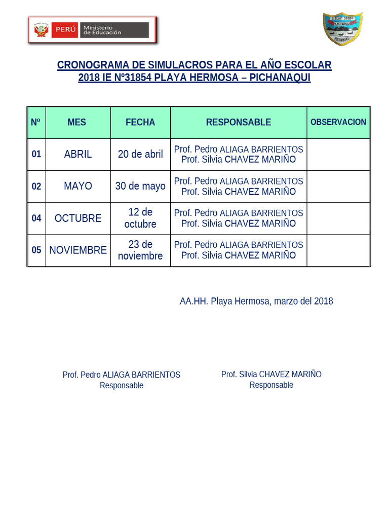 Cronograma de Simulacros | PDF