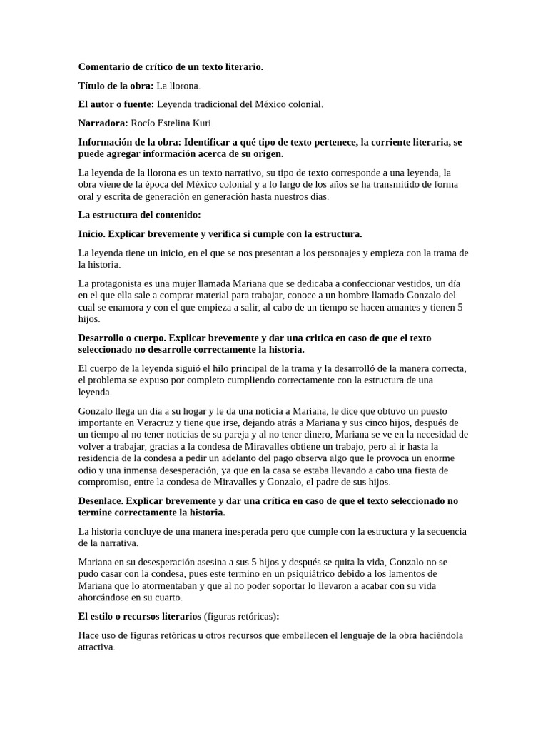 Crítica de "La Llorona": Análisis Narrativo | PDF | Leyendas | Narración