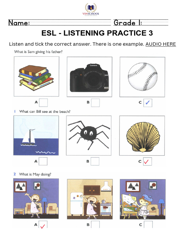 Grade 1 ESL Listening Practice | PDF