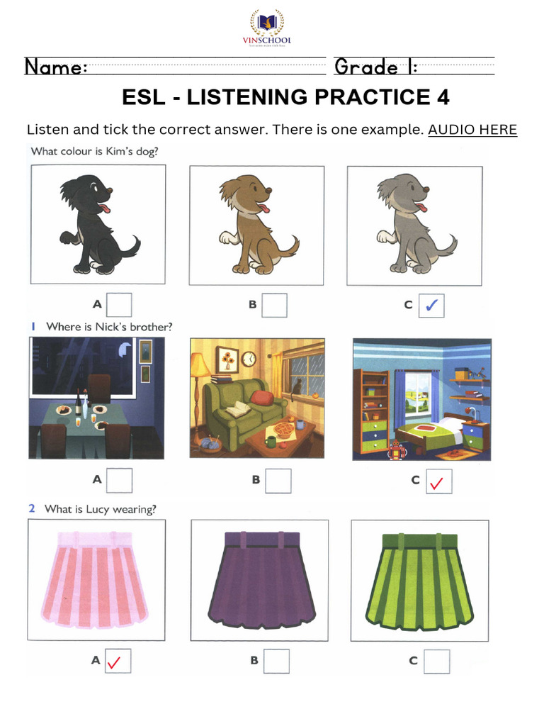 Grade 1 ESL Listening Practice | PDF