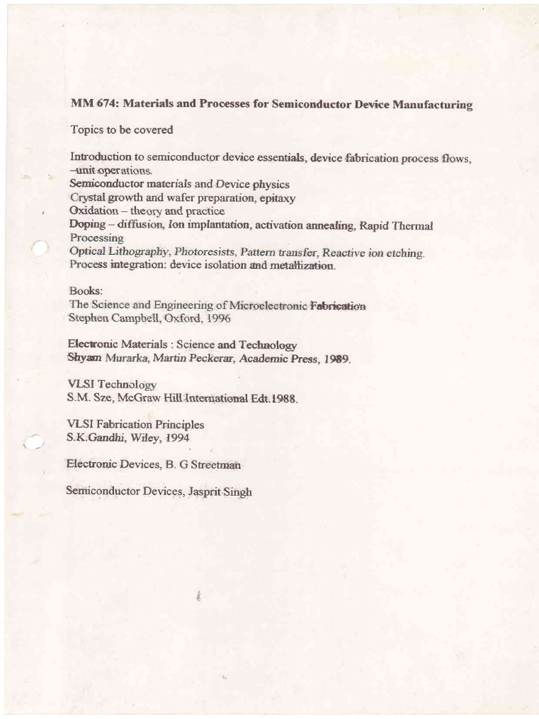 Semicon.merged Lect(1 19) | PDF | Semiconductor Device Fabrication | Semiconductors