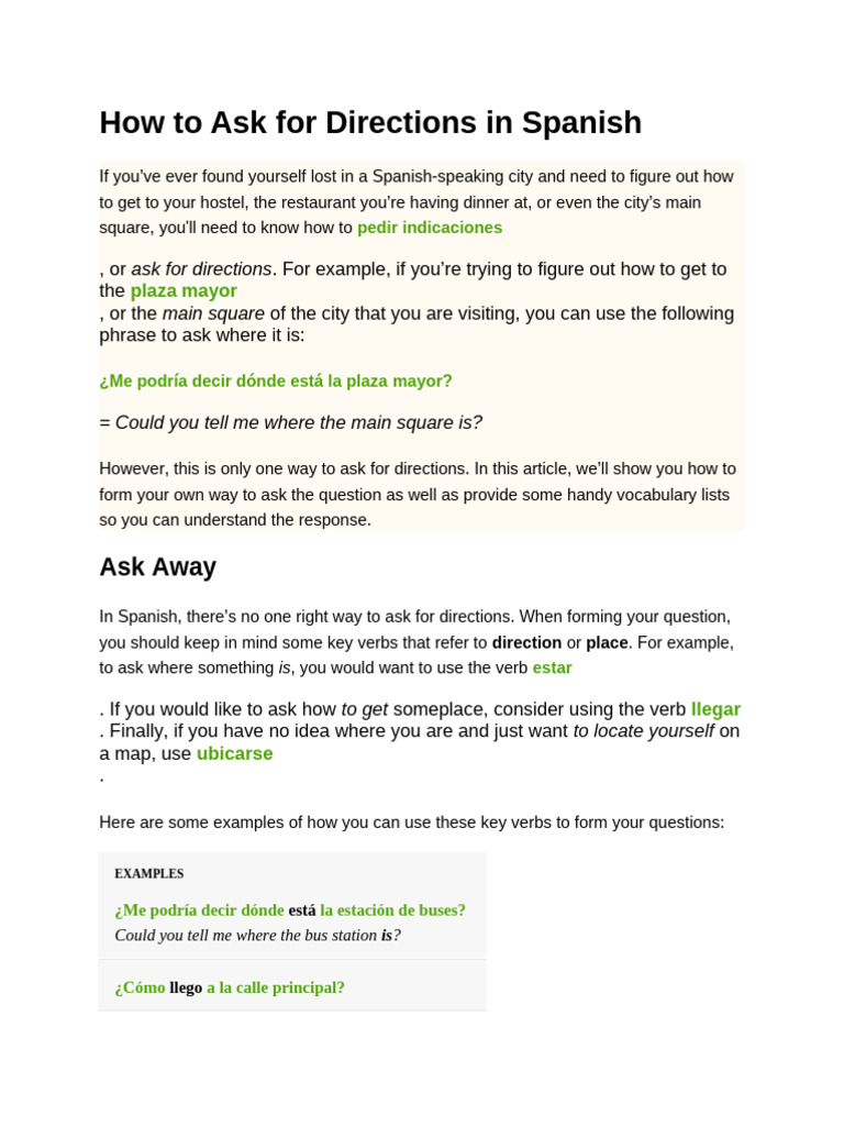 How To Ask For Directions in Spanish | PDF | Linguistics