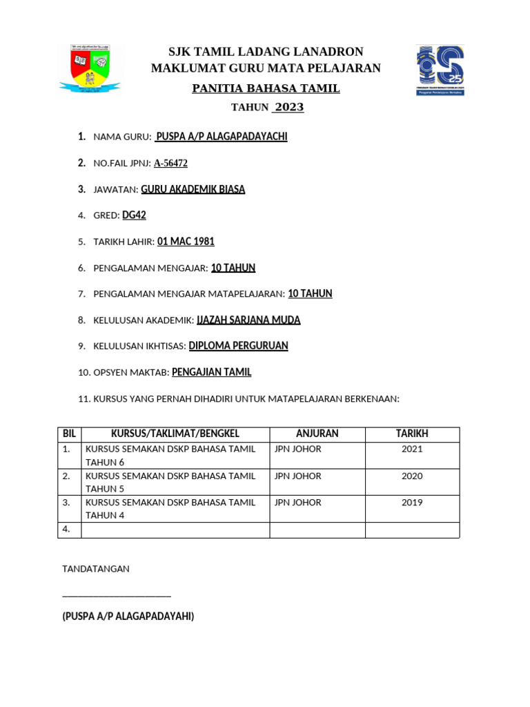 Maklumat Guru Panitia BT | PDF