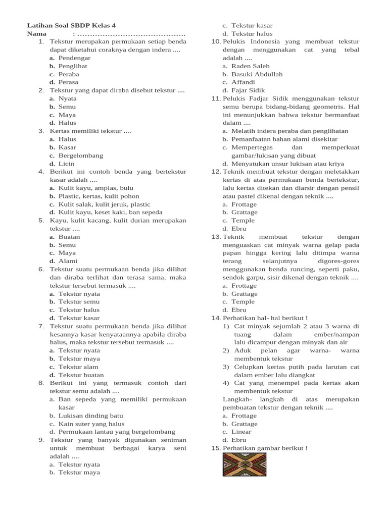 Latihan Soal SBDP Kelas 4 | PDF