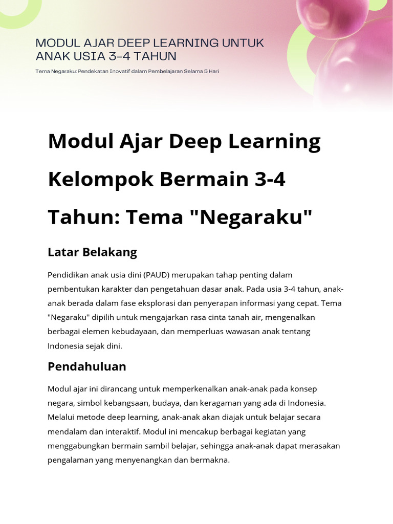 Modul Ajar PAUD Tema "Negaraku" | PDF