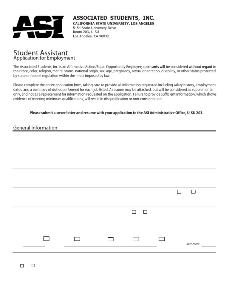 Asi Part Time Student Assistant Application | PDF | Employment | Legal ...