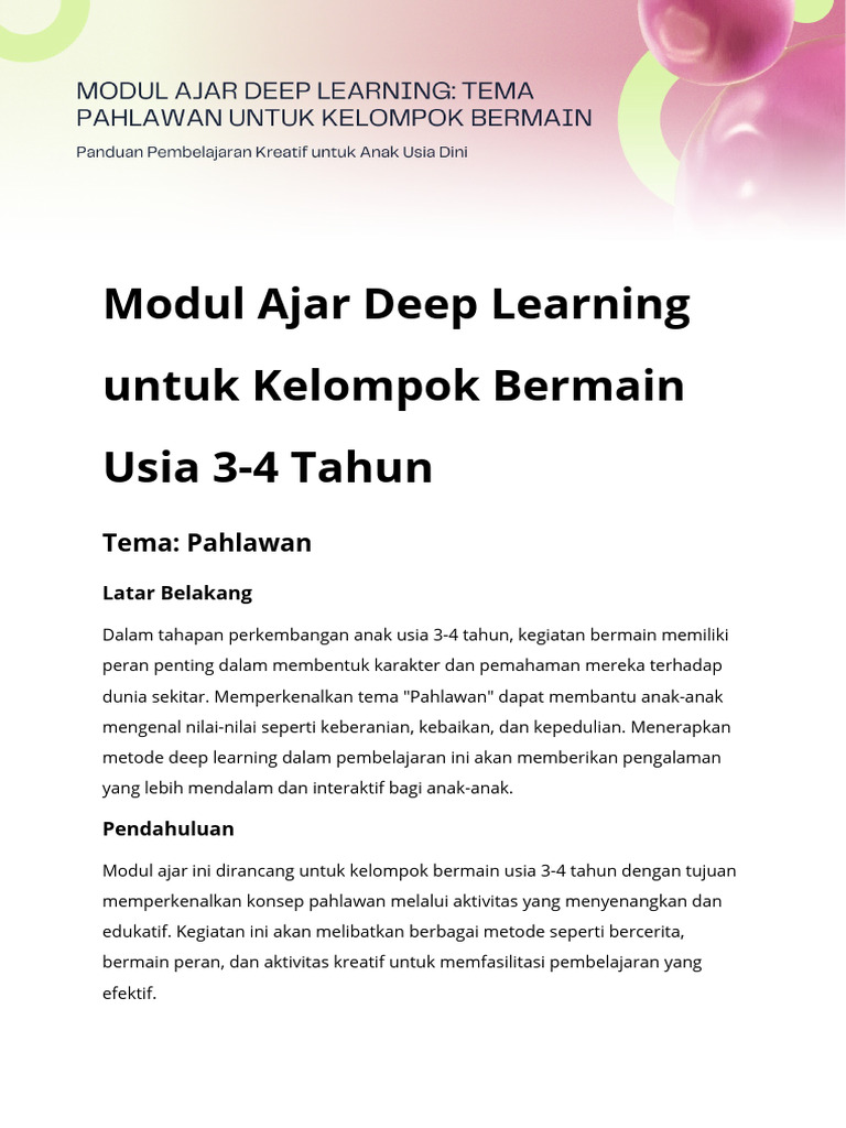 6. Tema Pahlawan Kelompok Bermain Usia 3-4 Tahun | PDF