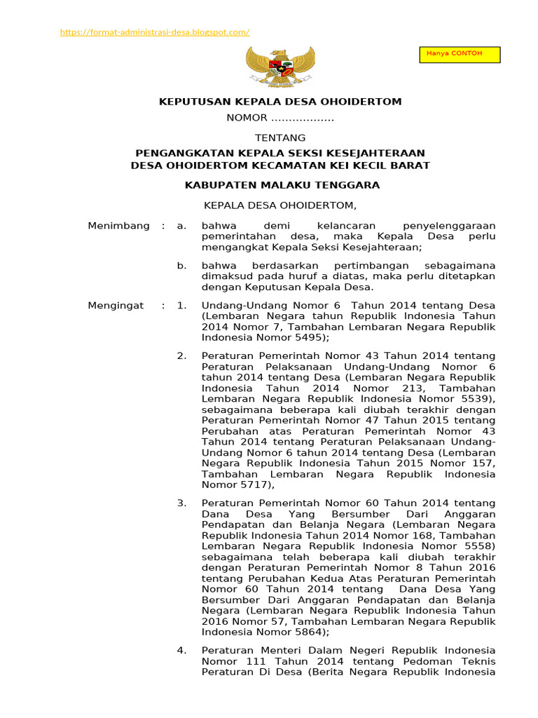 Format Administrasi Desa - Blogspot.com SK KASI KESRA TERBARU | PDF