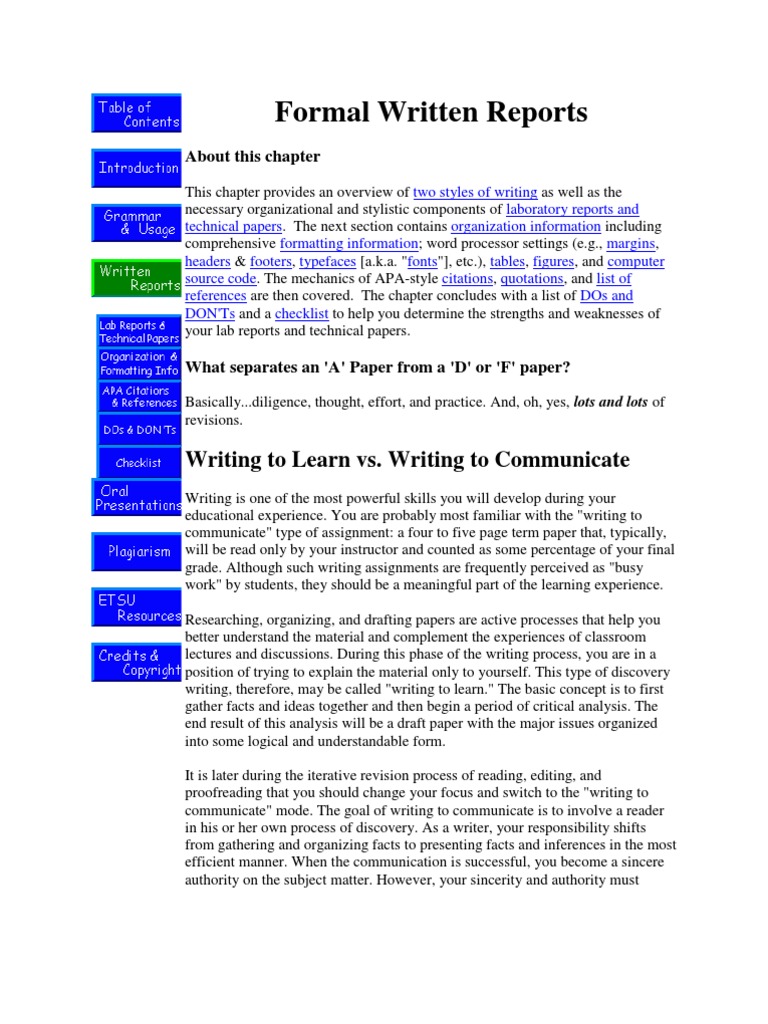 Formal Written Reports | PDF