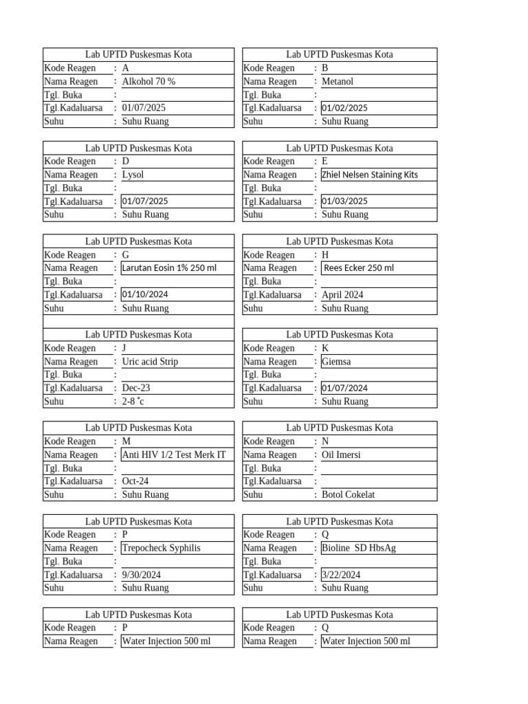 contoh label reagen | PDF