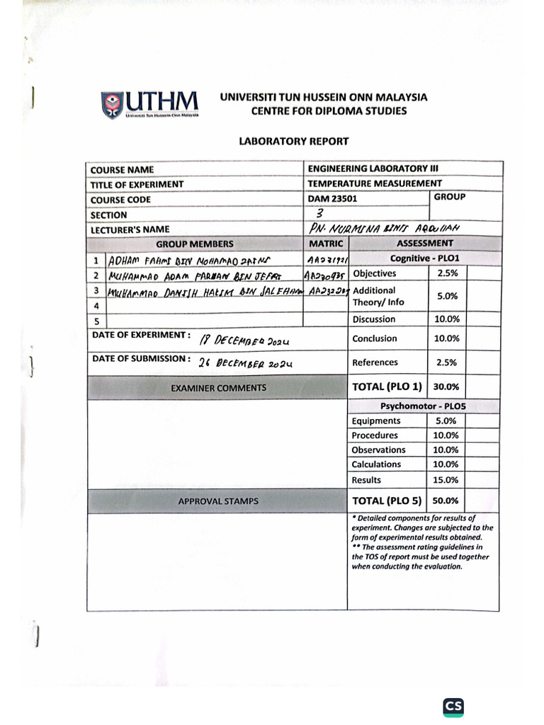 Temperature Measurement Lab Report | PDF