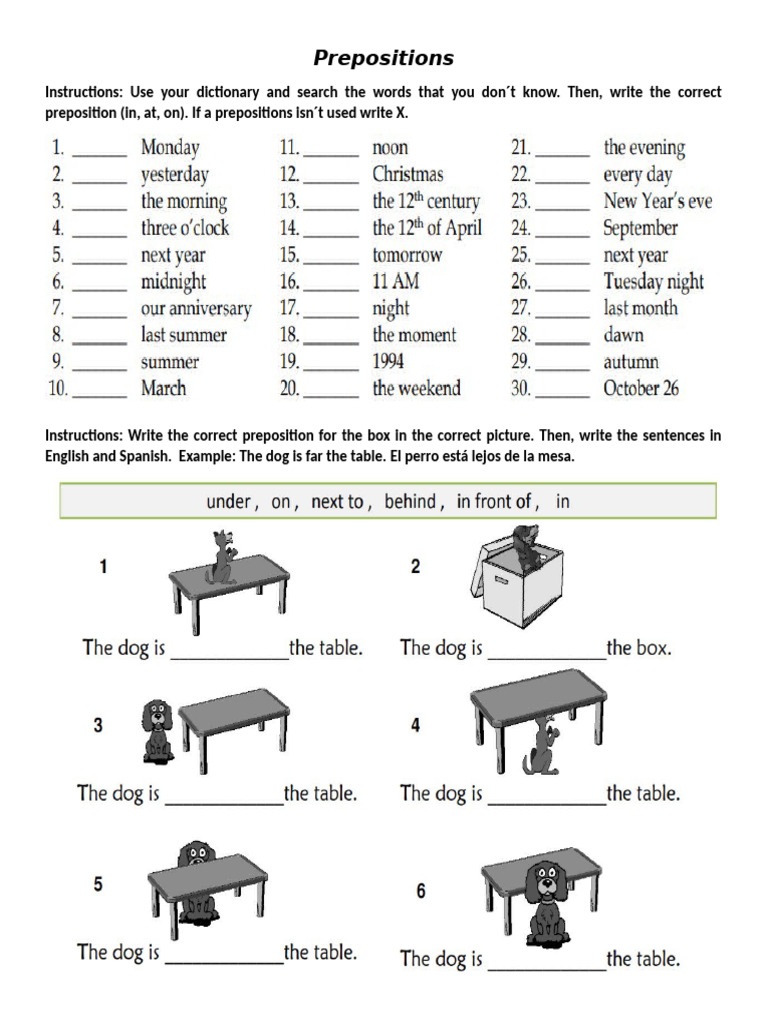 Prepositions Exercises | PDF