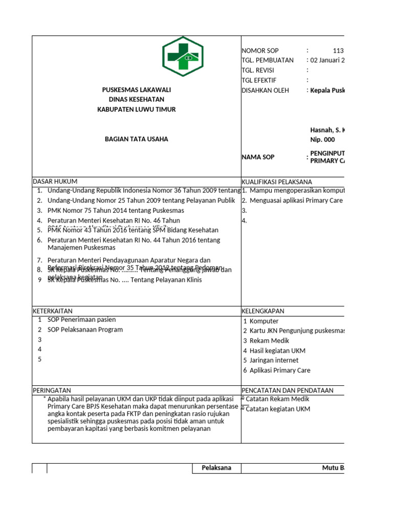 195. Sop Penginputan Data Pada Menu Pendaftaran Primary Care Bpjs Kesehatan 1 | PDF
