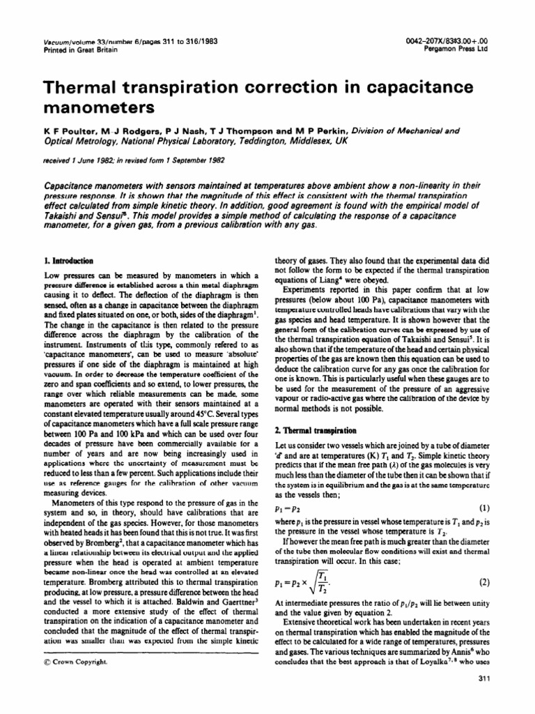 1983_Thermal transpiration correction in capacitance manometers | PDF ...