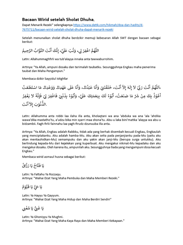 Bacaan Wirid & Doa Setelah Sholat Dhuha | PDF