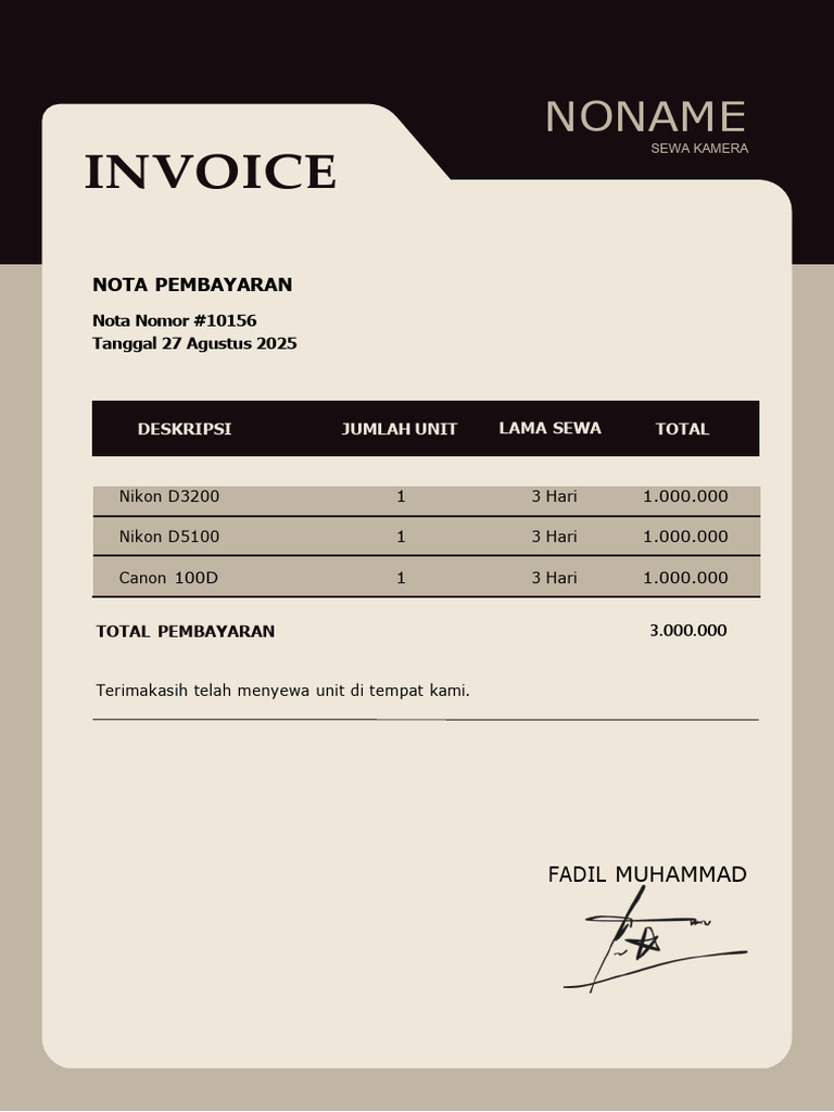 Invoice Noname Sewa Kamera | PDF