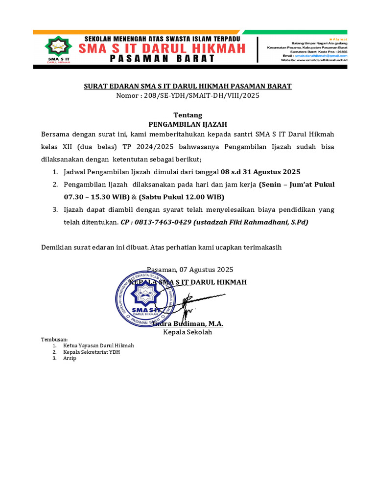 SURAT EDARAN - Pengambilan Ijazah | PDF