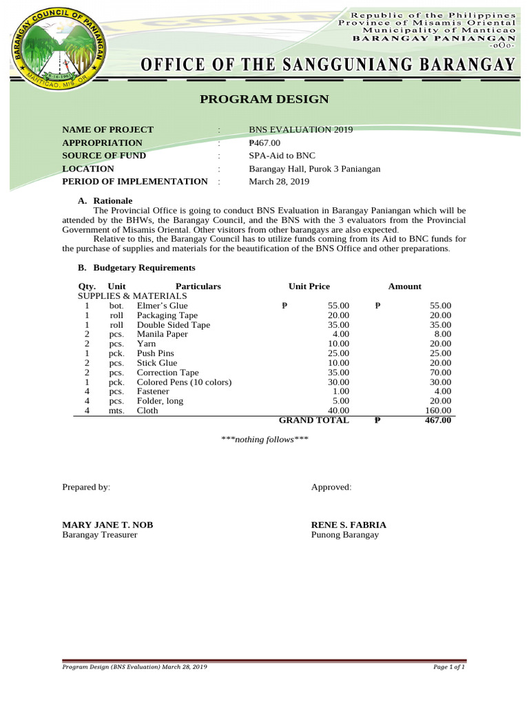 BNS Evaluation Program Design 2019 | PDF