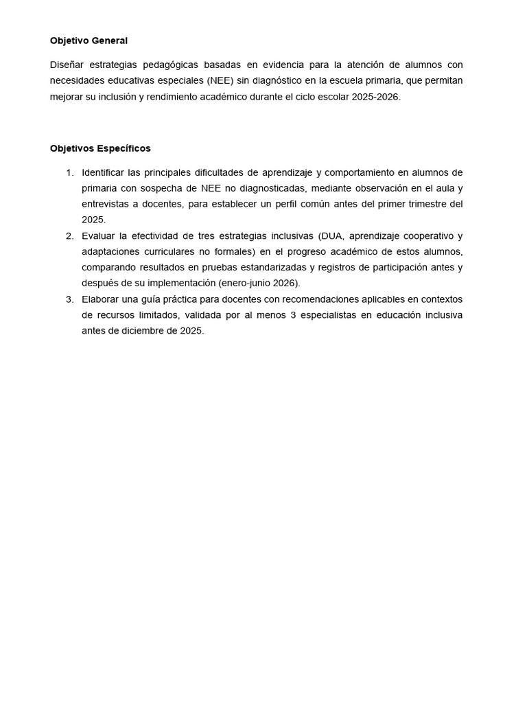 Objetivo General y Específicos | PDF